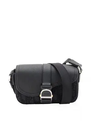 Dior 2000-2026 Mini Oblique Canvas Saddle Buckle Messenger Bag Crossbody Bag - Black