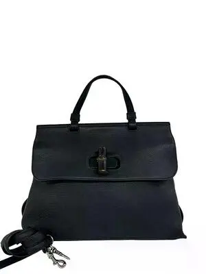Gucci 2000-2015 Medium Calfskin Bamboo Daily Satchel - Black
