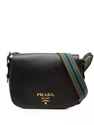 Prada 2020-2026 Saffiano Flap Crossbody Bag - Black