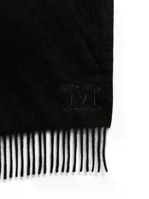 Max Mara Clara Monogram-embroidered Fringed Scarf - Black