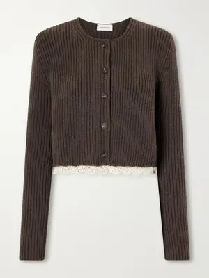 Magda Butrym Crochet-trimmed Ribbed Cashmere Cardigan - Brown