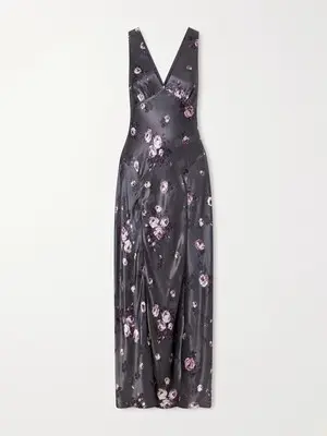 Anna Sui Floral-print Satin Maxi Dress - Multi