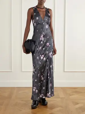 Anna Sui Floral-print Satin Maxi Dress