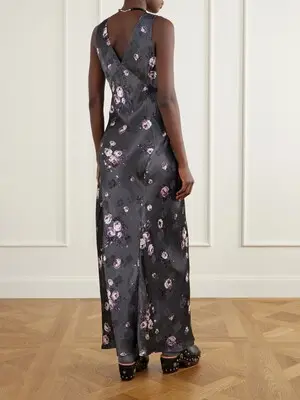 Anna Sui Floral-print Satin Maxi Dress