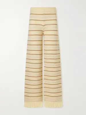 Guest In Residence Fringe-detail Striped Wool And Cashmere-blend Knitted Wide-leg Pants - Multi