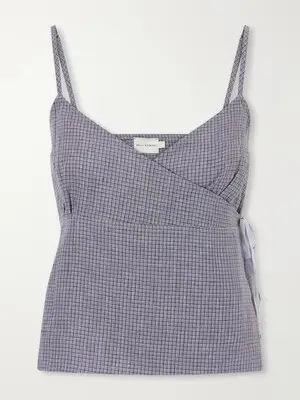 DEIJI STUDIOS Wrapping Micro-check Linen Top - Blue