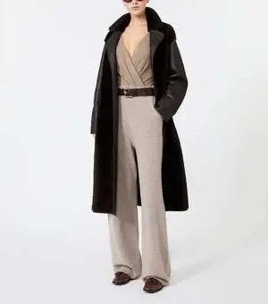 Max Mara Leather-shearling Belted Longline Coat