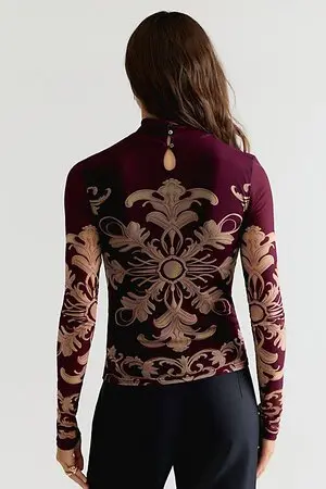 Free People Jessa Long Sleeve Top At - Maroon Combo