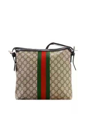 Gucci Web Messenger Bag Gg Coated Canvas Medium Crossbody Bag - Black