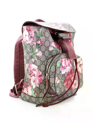 Gucci Buckle Blooms Print Gg Coated Canvas Small Backpack - Brown