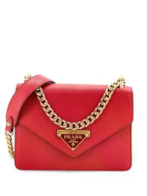 Prada Envelope Flap Chain Shoulder Bag Saffiano Leather Small Crossbody Bag - Red