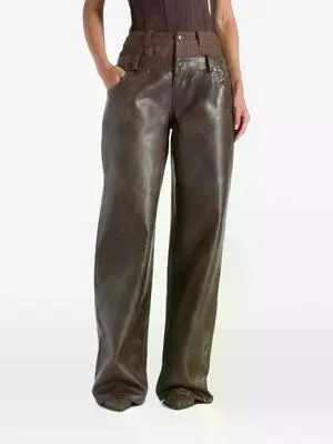 Manière De Voir Double-waistband Leather Trousers - Brown