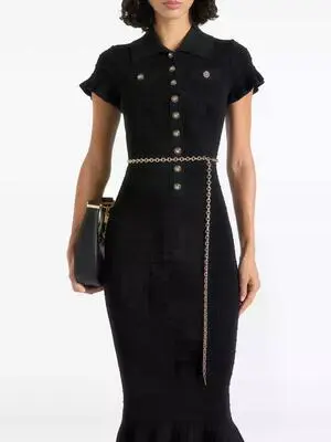 Manière De Voir Fantine Fluted Hem Ottoman Knit Midi Dress - Black