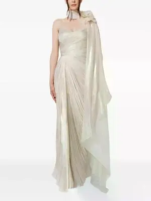 IRIS SERBAN Dolly Draped Silk Maxi Dress - Neutrals