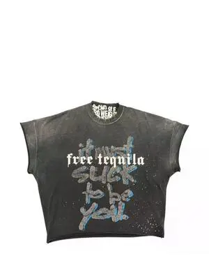 SECND SLF Free Tequila Slogan-print Sleeveless T-shirt - Black