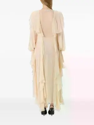 Blumarine Ruffled V-neck Maxi Dress - Neutrals