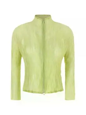 Issey Miyake Chiffon Twist 1 Pleated Zip-up Shirt - Green