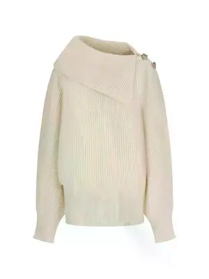 Blumarine Button-embellished Ribbed Sweater - Neutrals