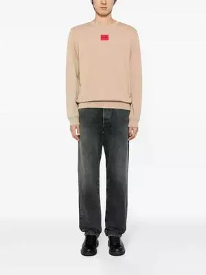Hugo Logo-patch Crew-neck Cotton Sweatshirt - Brown