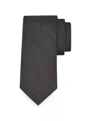 FERRAGAMO Gancini-pattern Silk Tie - Black