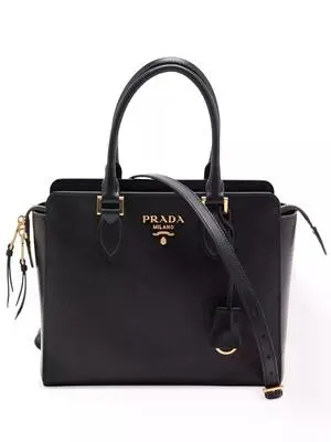 Prada 2010-2026 Small City Calf Trimmed Saffiano Top Handle Bag Satchel - Black