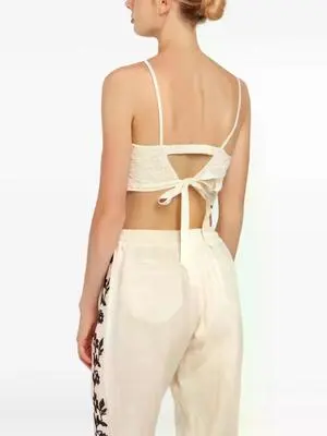 Greek Archaic Kori Embroidered Daisy Crop Top - Neutrals