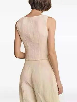 CORTANA Costa High-waisted Linen Trousers - Neutrals