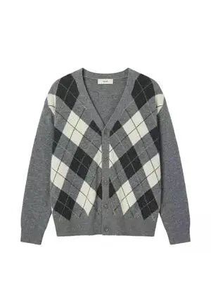 DUNST Argyle-intarsia V-neck Cardigan - Grey