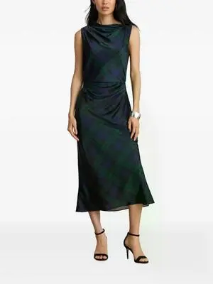 Ralph Lauren Ardalla Tartan-print Draped Midi Dress