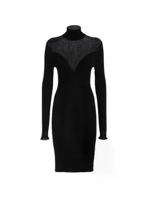 GENNY Sheer-panel Ribbed-knit Mini Dress - Black