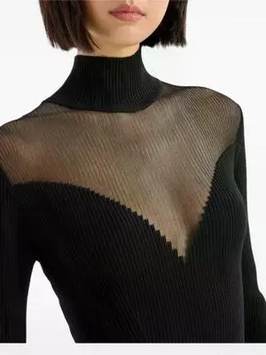 GENNY Sheer-panel Ribbed-knit Mini Dress