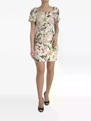 Dolce & Gabbana Lily-print Puff-sleeve Mini Dress - Pink