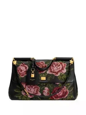 Dolce & Gabbana Maxi My Sicily Handbag In Fine Stitch Embroidery - Black