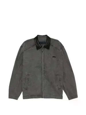 JUUN.J Leather-collar Zip-up Shirt Jacket - Grey
