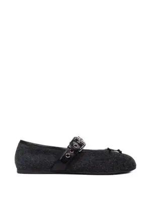 Miu Miu Buckled Eyelet-embellished Ballet Flats - Grey