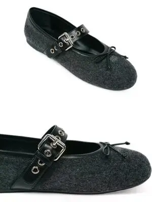 Miu Miu Buckled Eyelet-embellished Ballet Flats - Grey