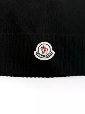 Moncler Logo-patch Ribbed-knit Beanie Hat