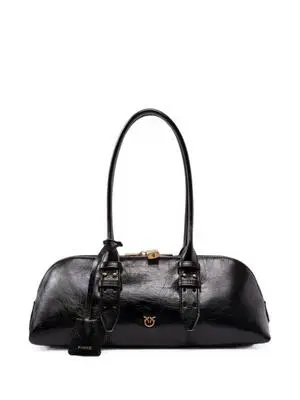 Pinko Escape Bag Horizontal Large Handbag In New Shiny Leather - Black