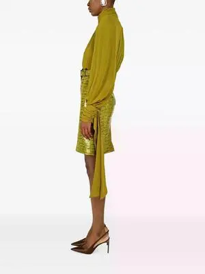 ROWEN ROSE Croc-effect Belted Mini Skirt
