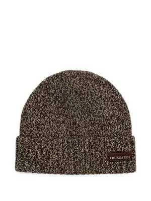 TRUSSARDI Mouliné Logo-patch Ribbed Beanie - Brown
