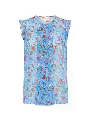 MAISON COMMON Perfume-print Silk Blouse - Blue