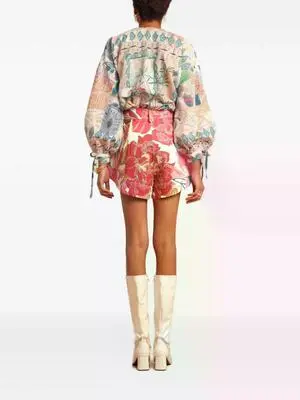 ISLA & WHITE Sophie Floral-print Balloon-sleeve Top