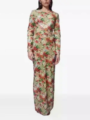 Rosetta Getty Sequin-embellished Floral-print Gown - Neutrals
