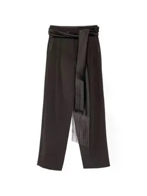 Imperial Fringe-trim Belted Trousers - Brown