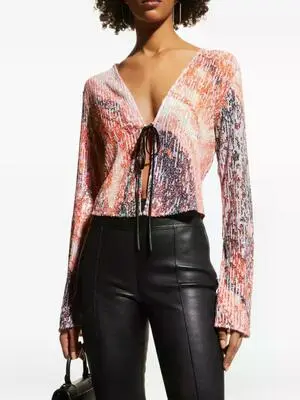 IN THE MOOD FOR LOVE Ruddy Marble-print Sequinned Blouse