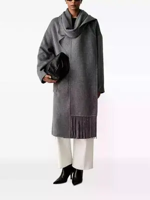 VICOLO Fringe-trimmed Scarf-detail Coat - Grey