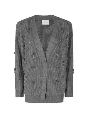 ISABELLE BLANCHE Crystal-embellished Ribbed-knit Woolcardigan