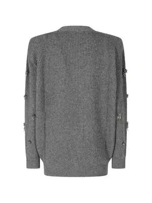 ISABELLE BLANCHE Crystal-embellished Ribbed-knit Woolcardigan