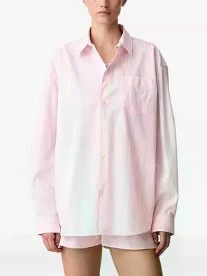 Sporty & Rich Vertical-stripe Logo-embroidered Shirt - Pink