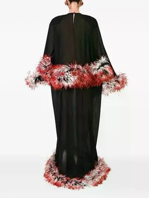 ROWEN ROSE Feather-trim Cape-sleeve Maxi Dress